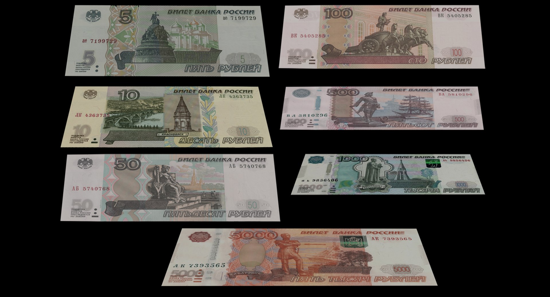 5 Russian Banknotes 3D - TurboSquid 1179802