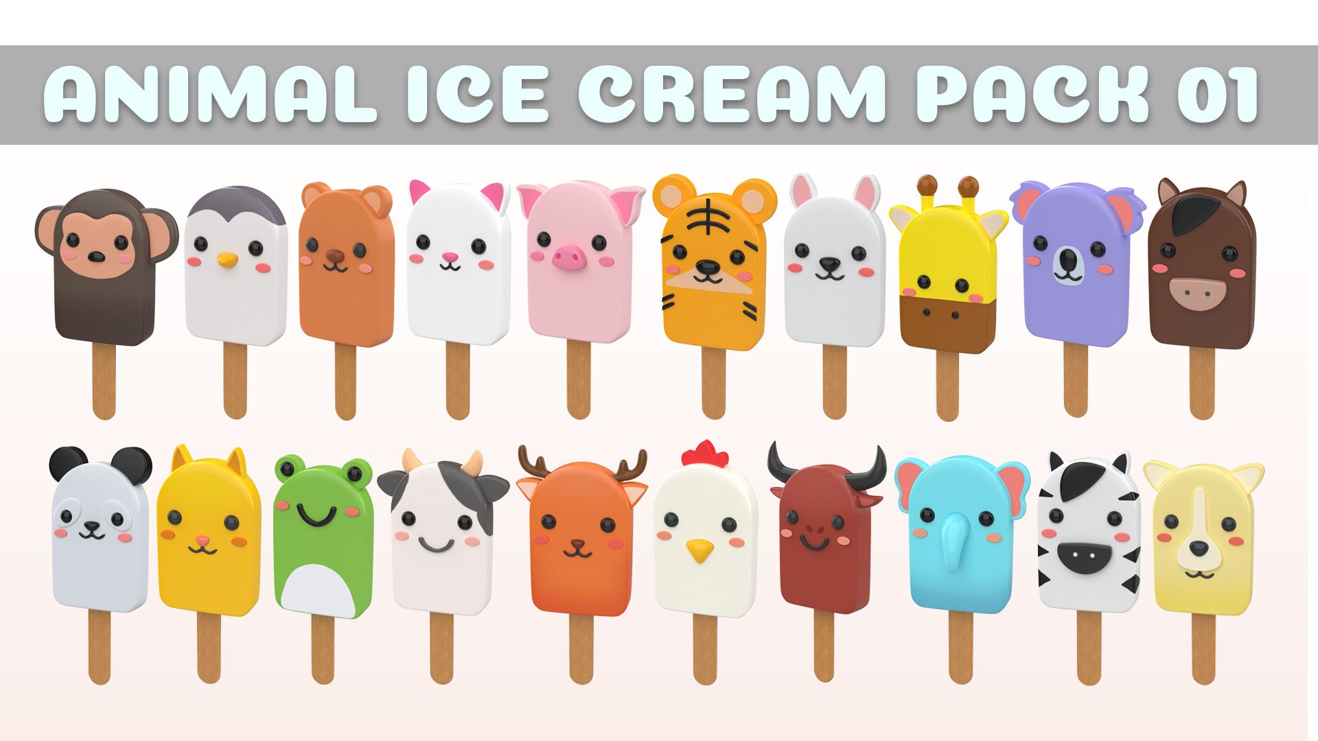 3D Cartoon Animal Ice Cream Cute Pack 01 Model - TurboSquid 2230101