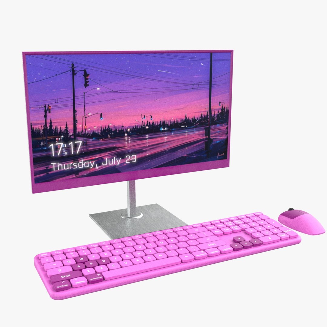 3D Wireles Computer Set Keyboard Mouse Monitor Baby Pink model ...