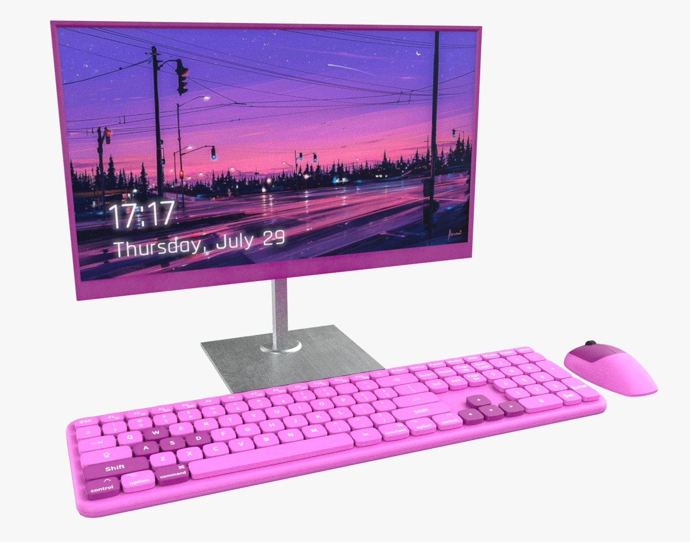 3D Wireles Computer Set Keyboard Mouse Monitor Baby Pink Model ...