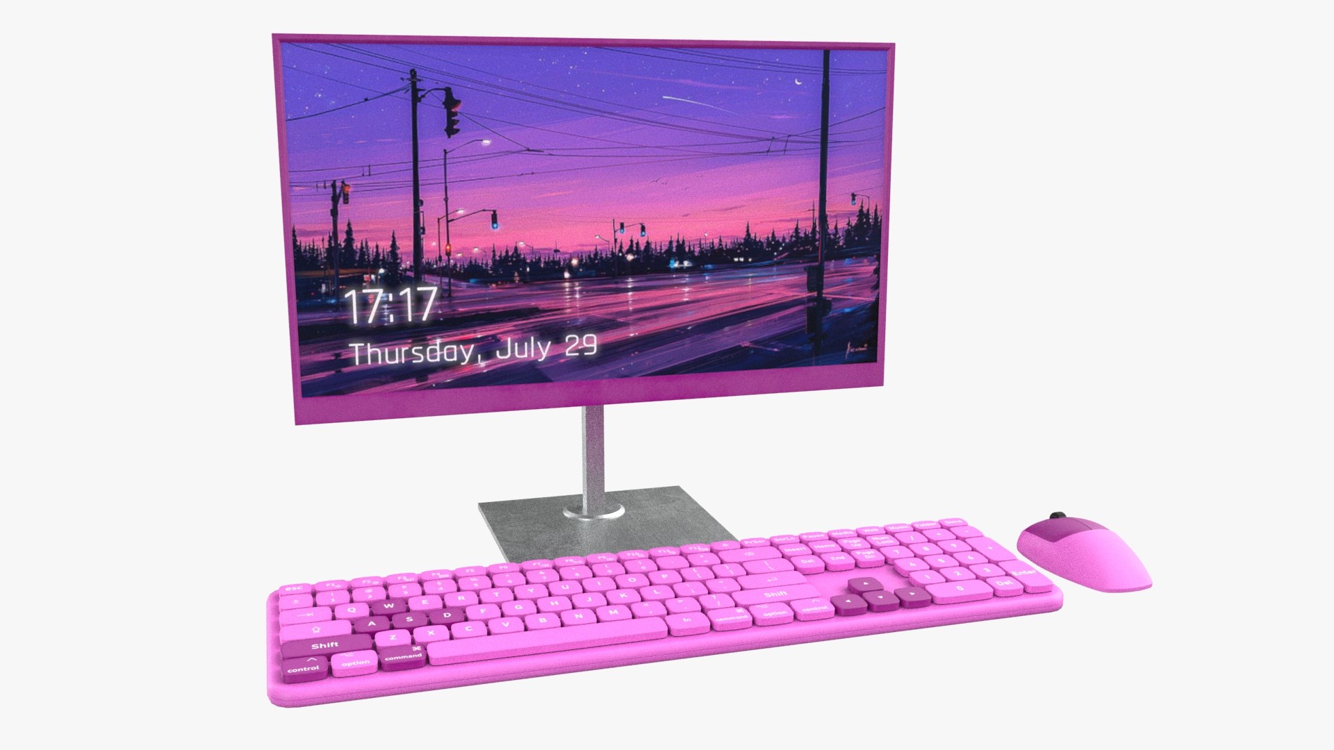 3D Wireles Computer Set Keyboard Mouse Monitor Baby Pink Model ...