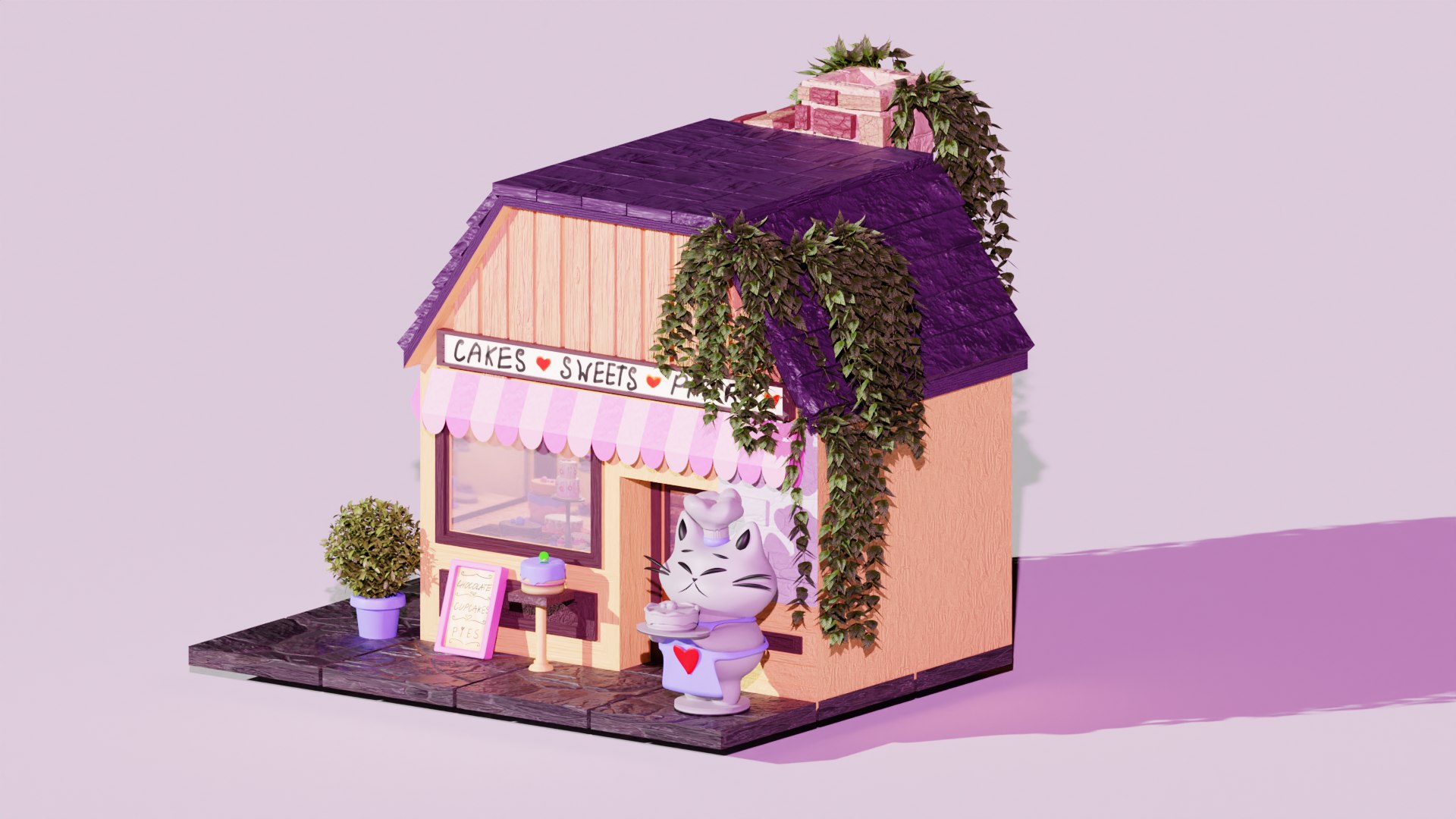 Cake Shop Store Plants Cat Environment Street 3D Model - TurboSquid 1955030