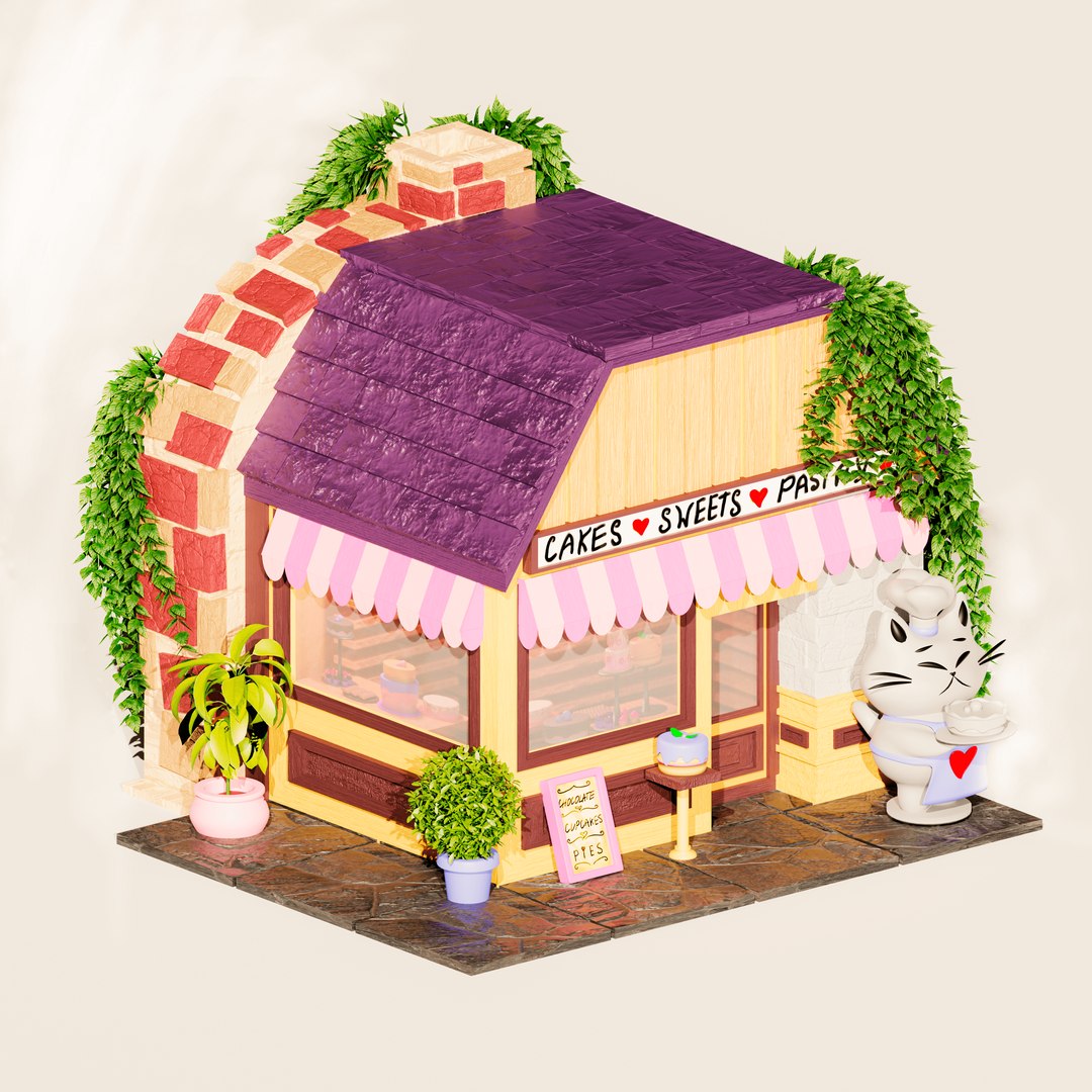 Cake Shop Store Plants Cat Environment Street 3D Model - TurboSquid 1955030