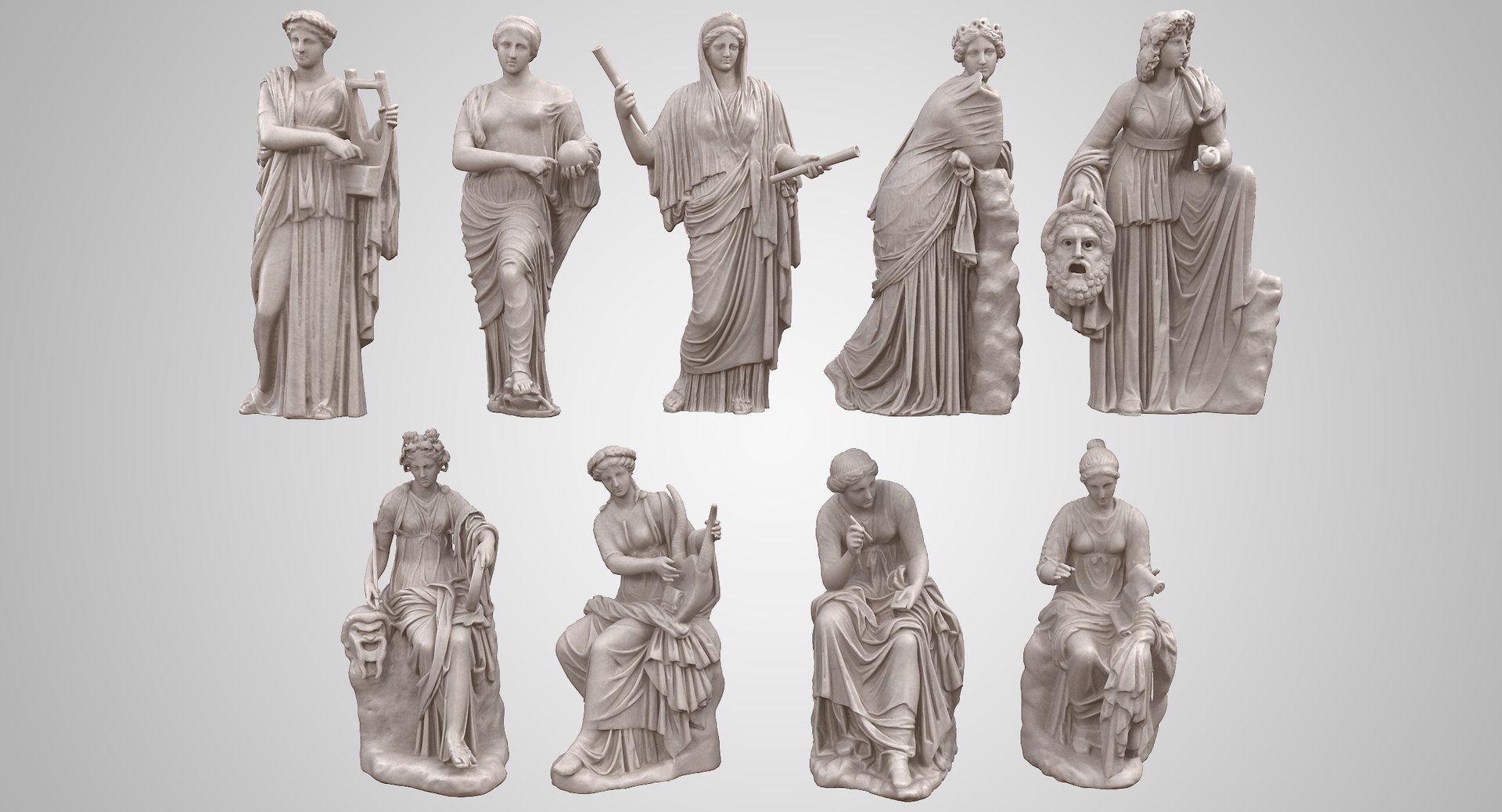 Statues Bundle Nine Muses From Greek Mythology Model - TurboSquid 2488639