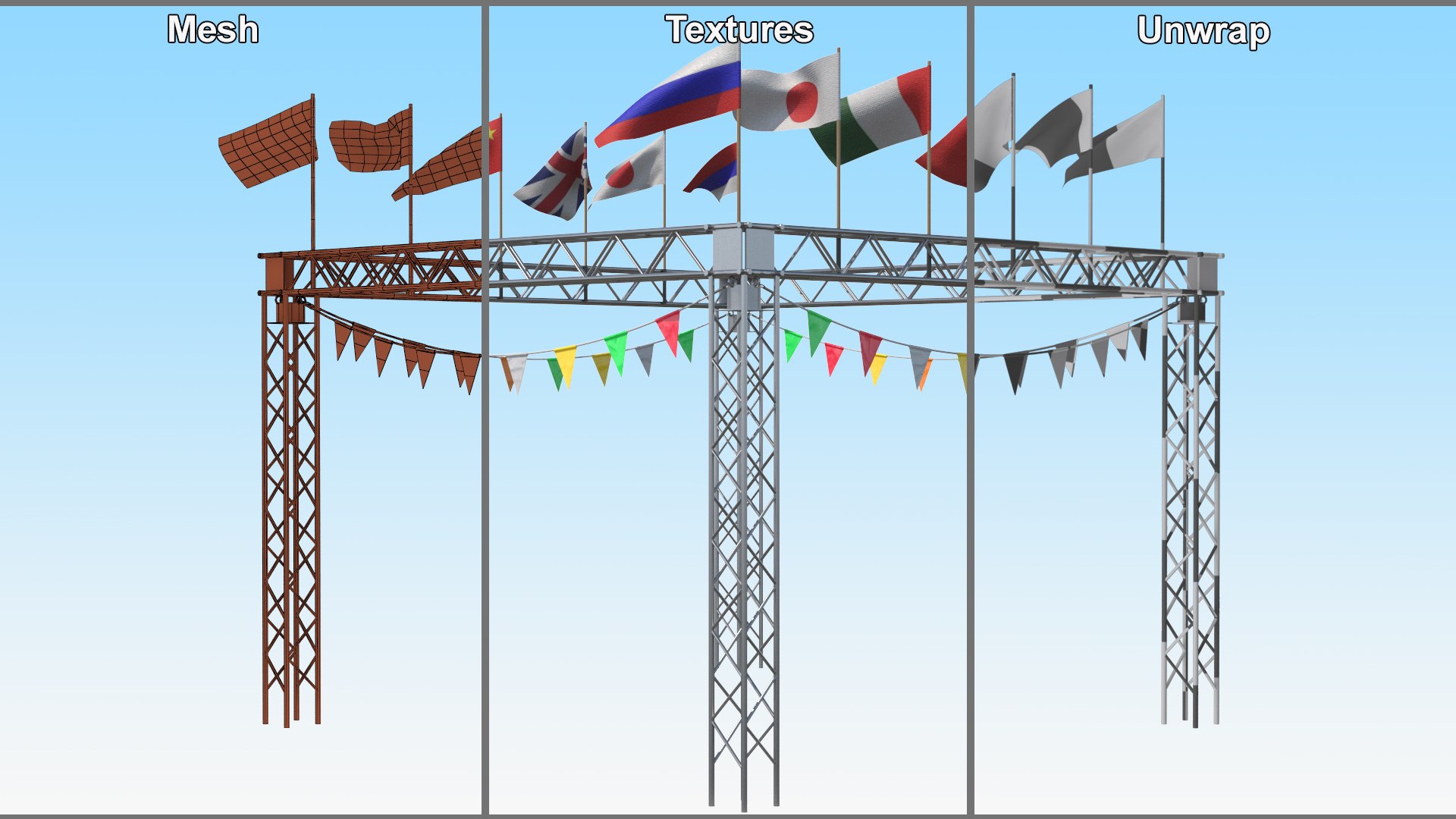 Event Truss Structure With International Flags And Bunting Model ...