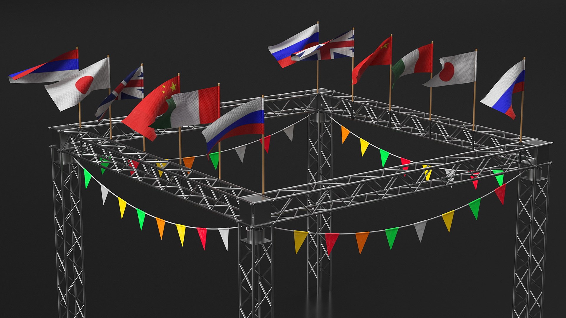 Event Truss Structure With International Flags And Bunting Model ...