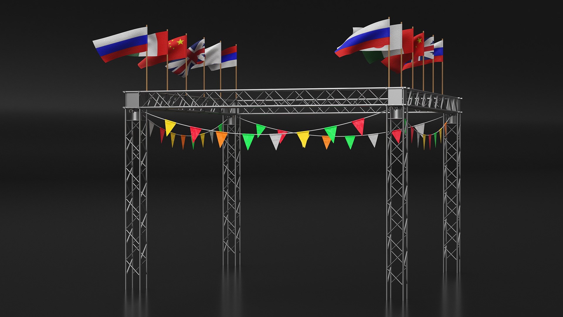 Event Truss Structure With International Flags And Bunting Model ...