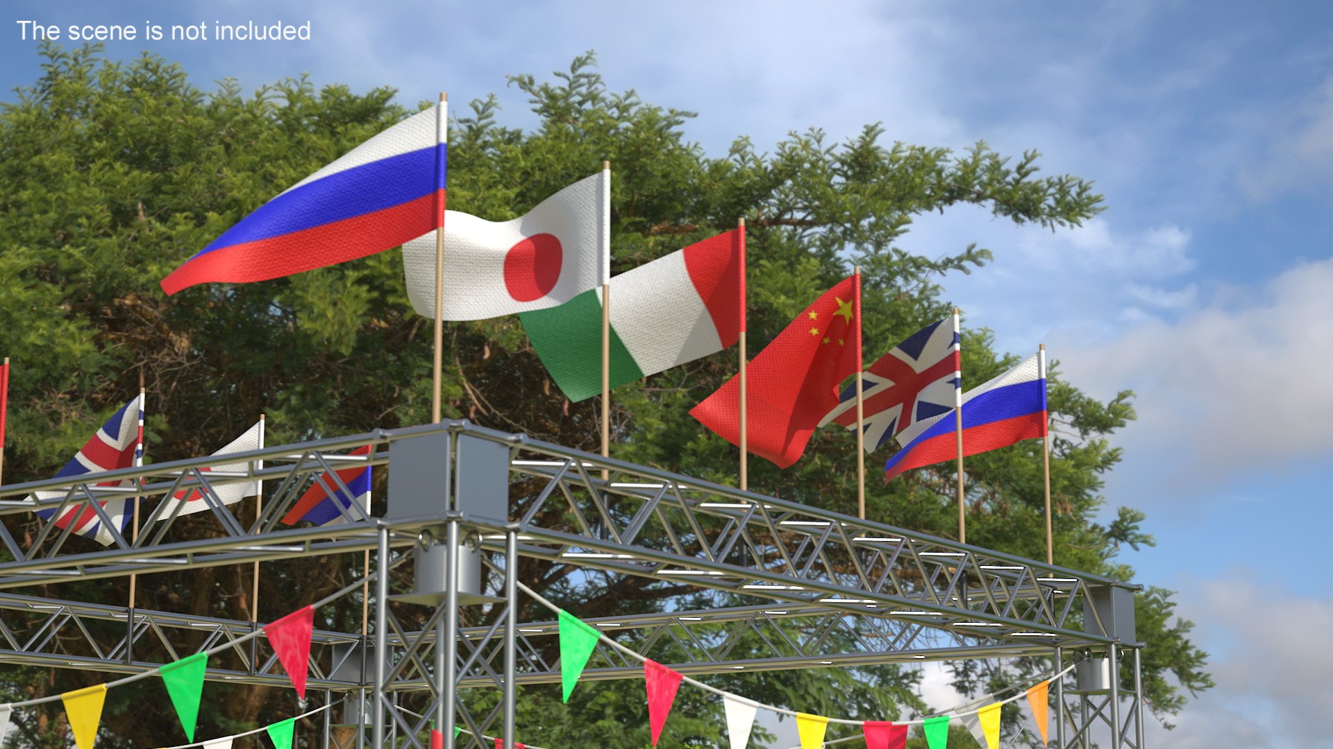 Event Truss Structure With International Flags And Bunting Model ...