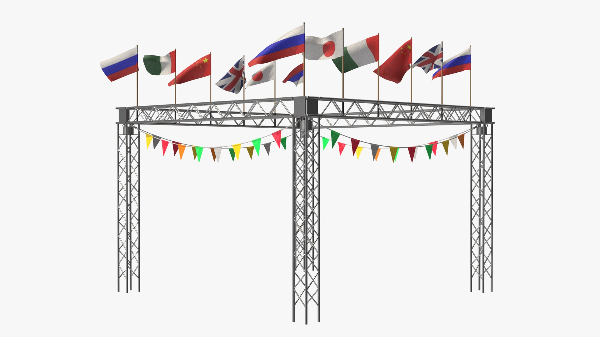 Event Truss Structure With International Flags And Bunting Model ...