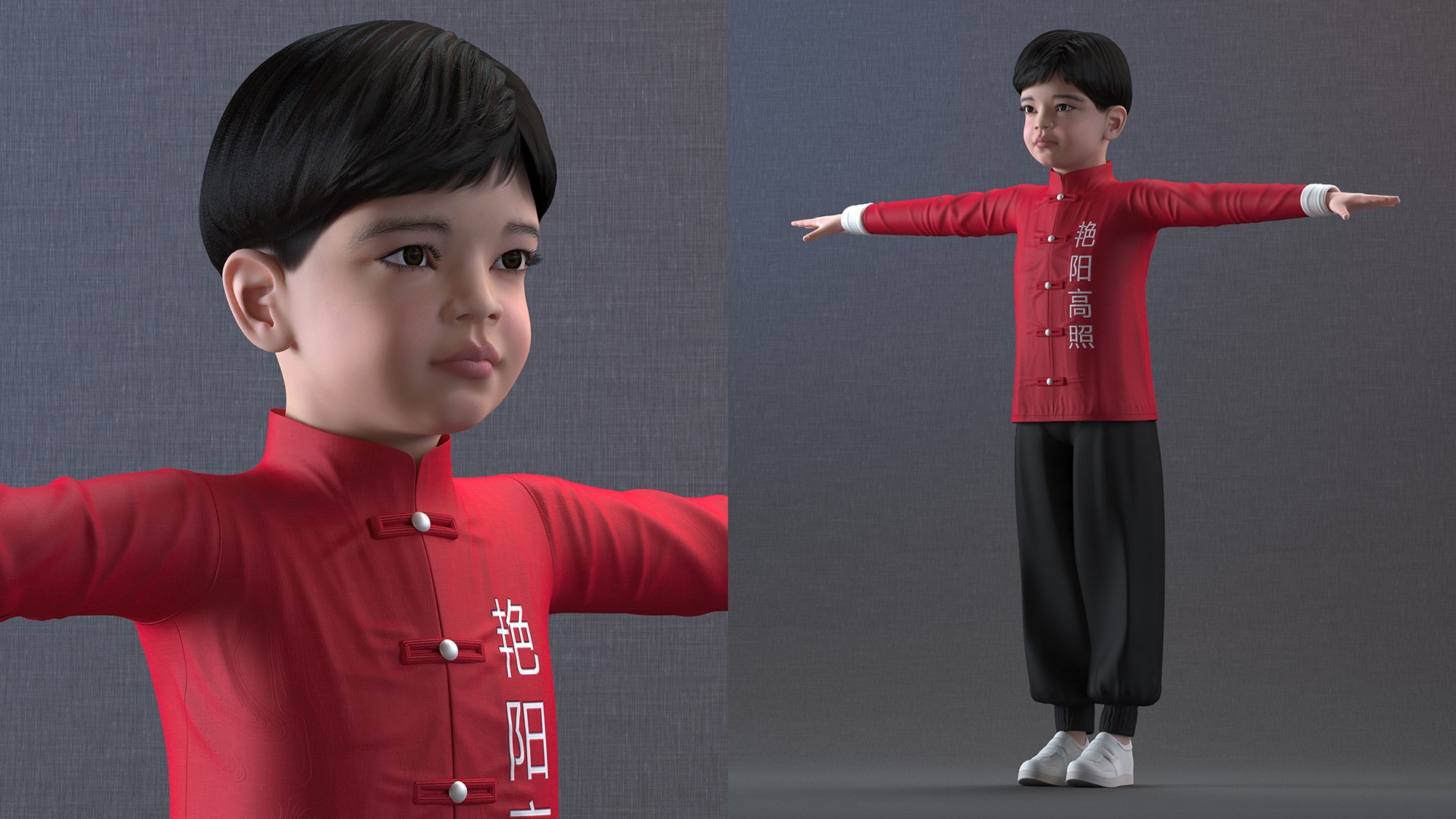 3D Asian Boy Traditional Costume T-pose - TurboSquid 1980985