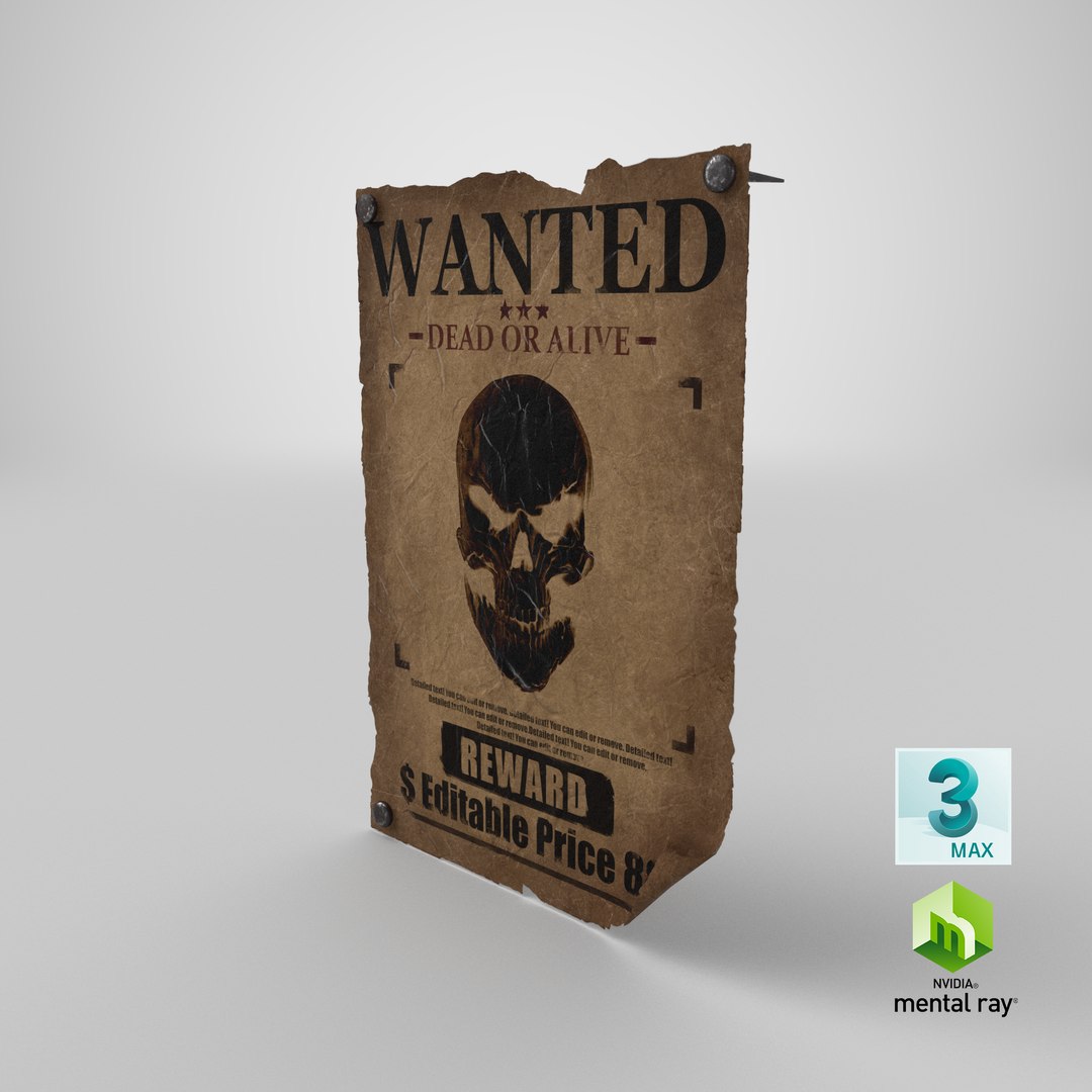 Wanted poster v2 editable 3D model - TurboSquid 1346971