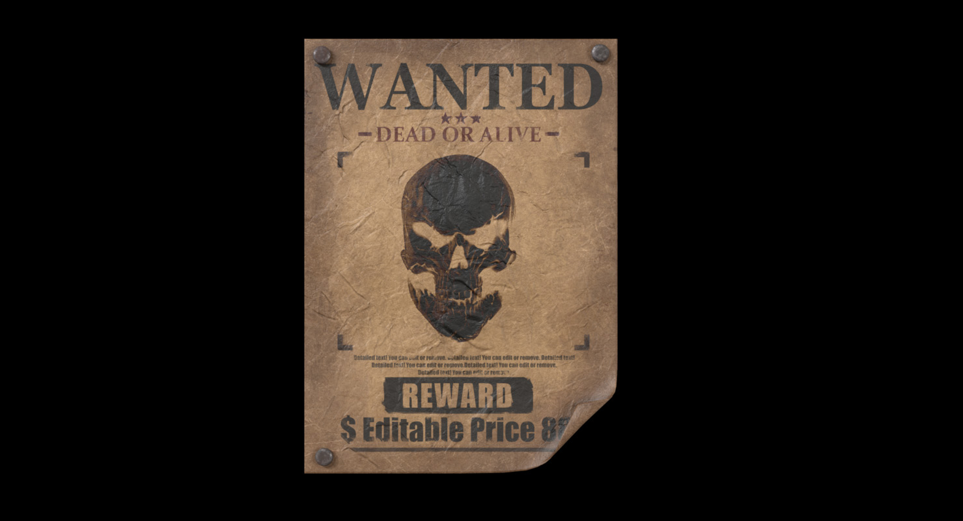 Wanted poster v2 editable 3D model - TurboSquid 1346971