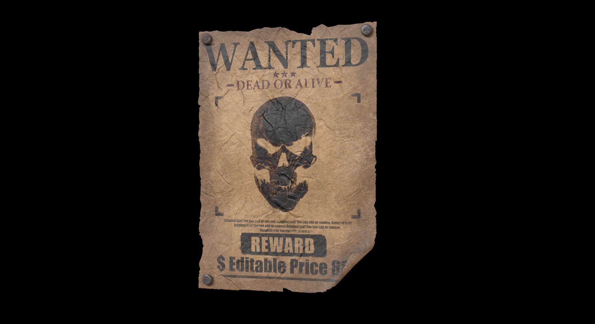 Wanted poster v2 editable 3D model - TurboSquid 1346971