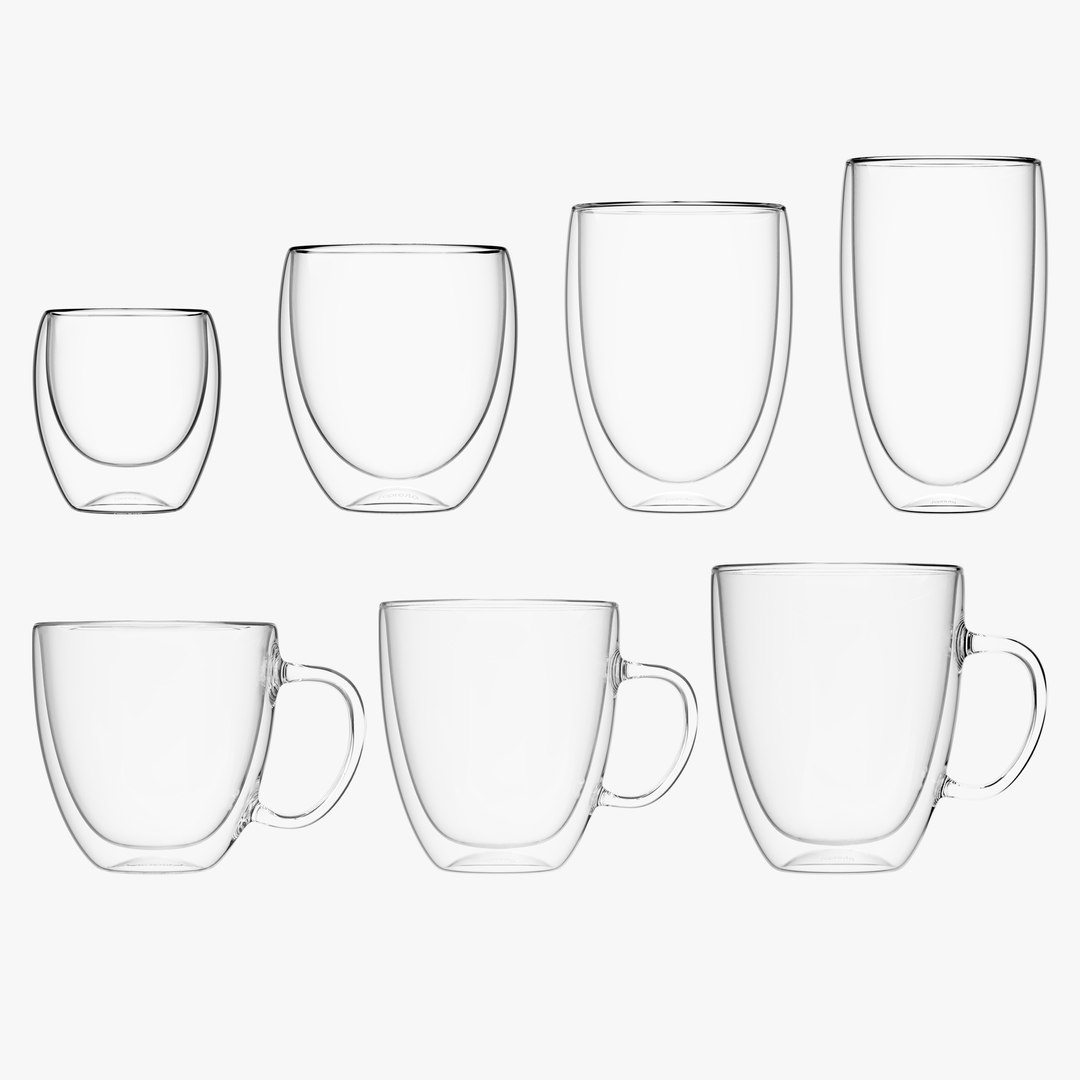 3D Double Wall Coffee Glass Cups Mugs Collection - TurboSquid 2073641
