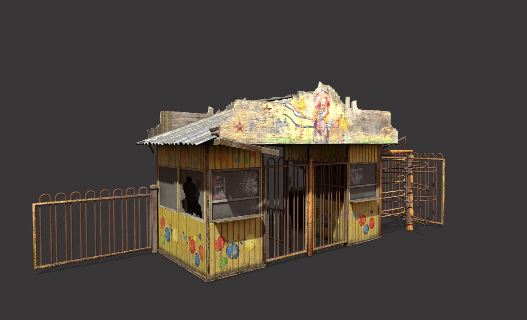 Abandoned Amusement Park Entrance and Ticketbooth 3D model - TurboSquid ...