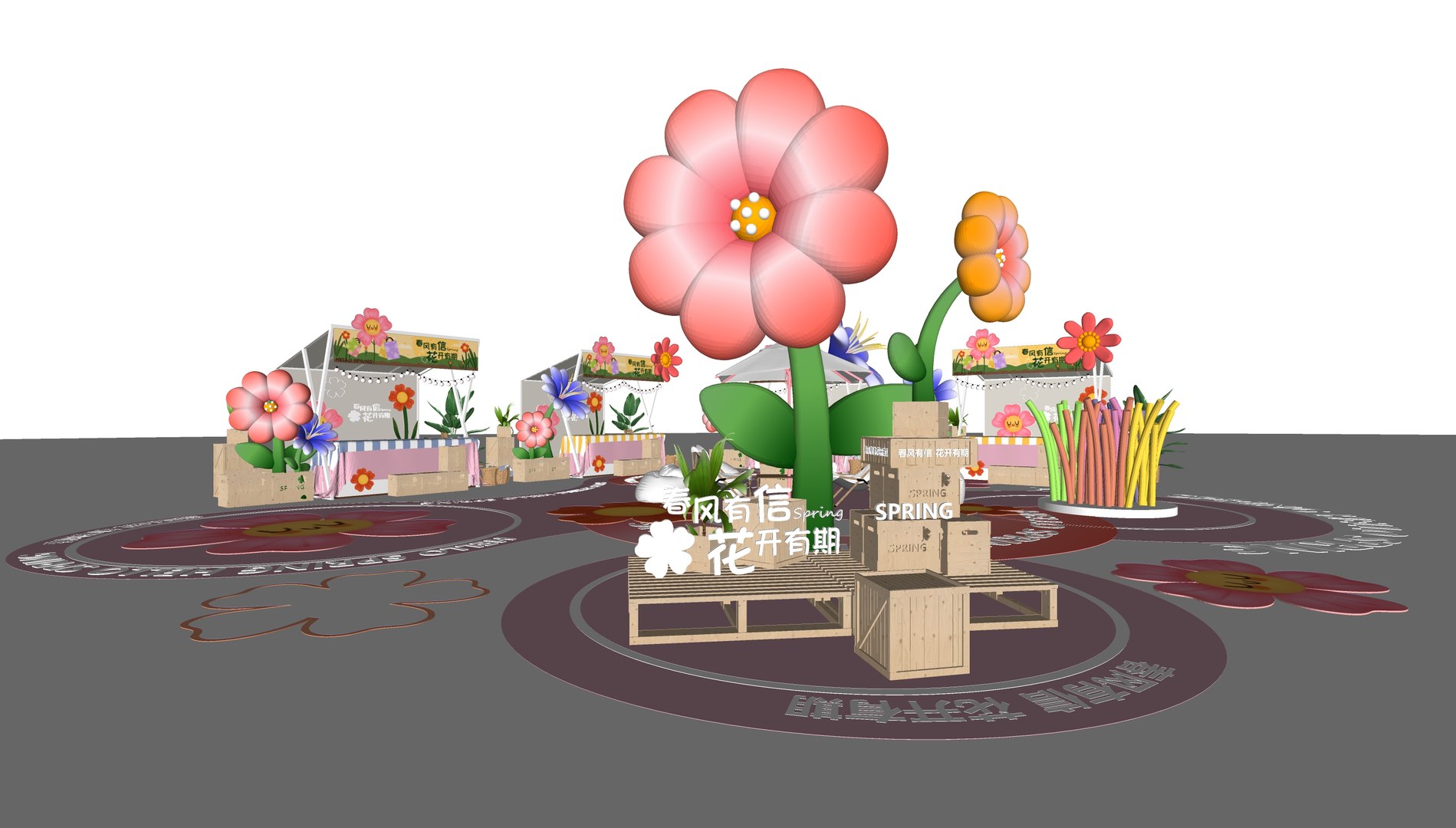 Modern Spring And Summer Market Stall Layout Spring Warm Flowers ...