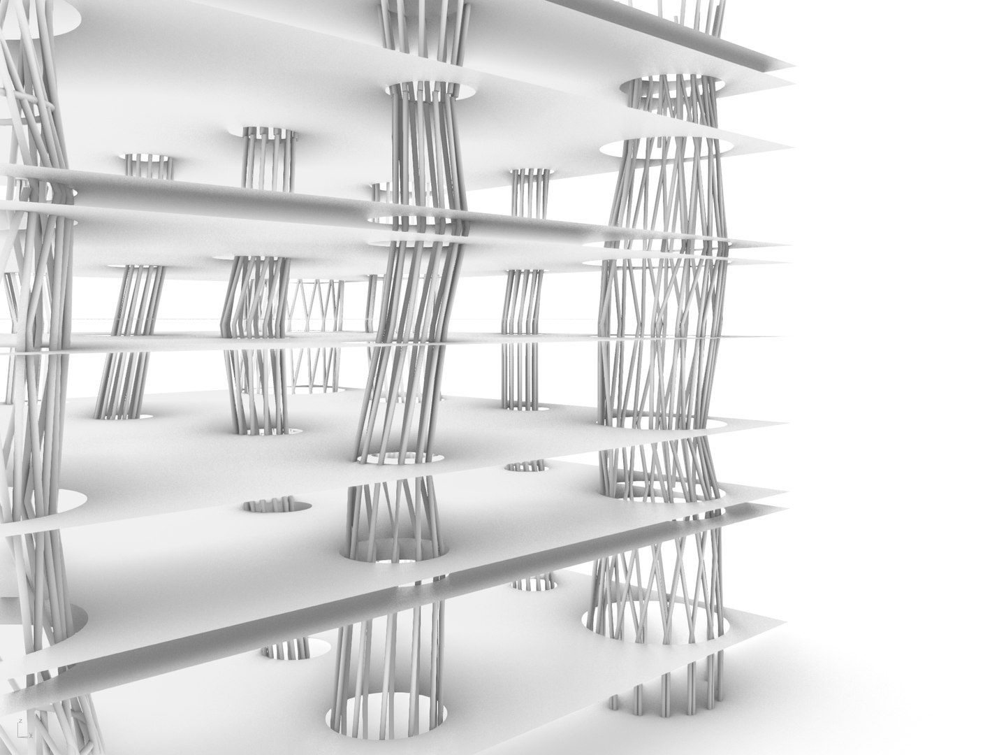 Toyo Ito - Sendai Mediatheque Partial Model - Tubes And Floors 3D Model ...