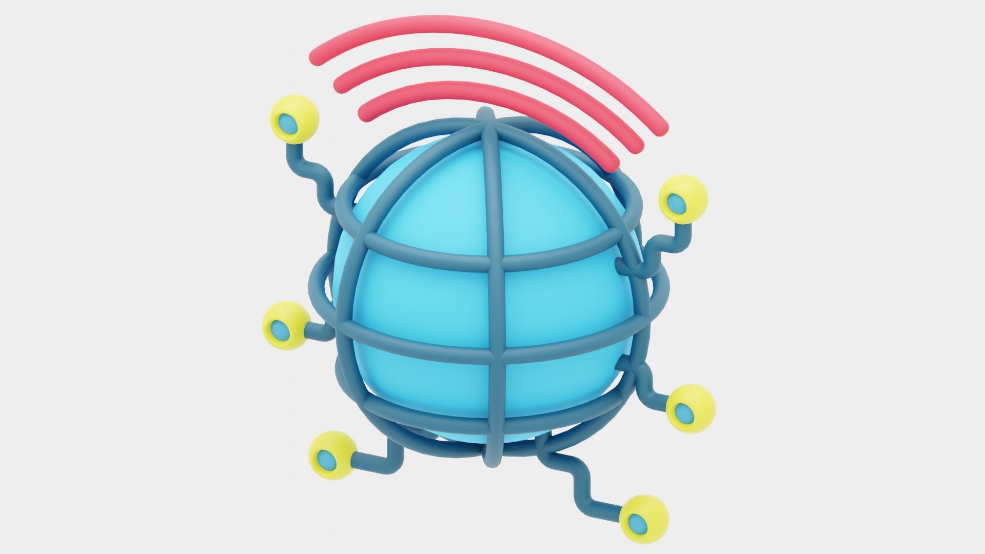 Internet Network 3d Icon Represented With Wire Frame Globe And Wireless ...