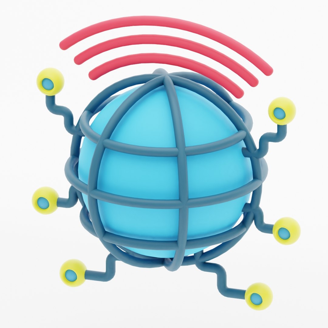 Internet Network 3d icon represented with wire frame globe and wireless ...