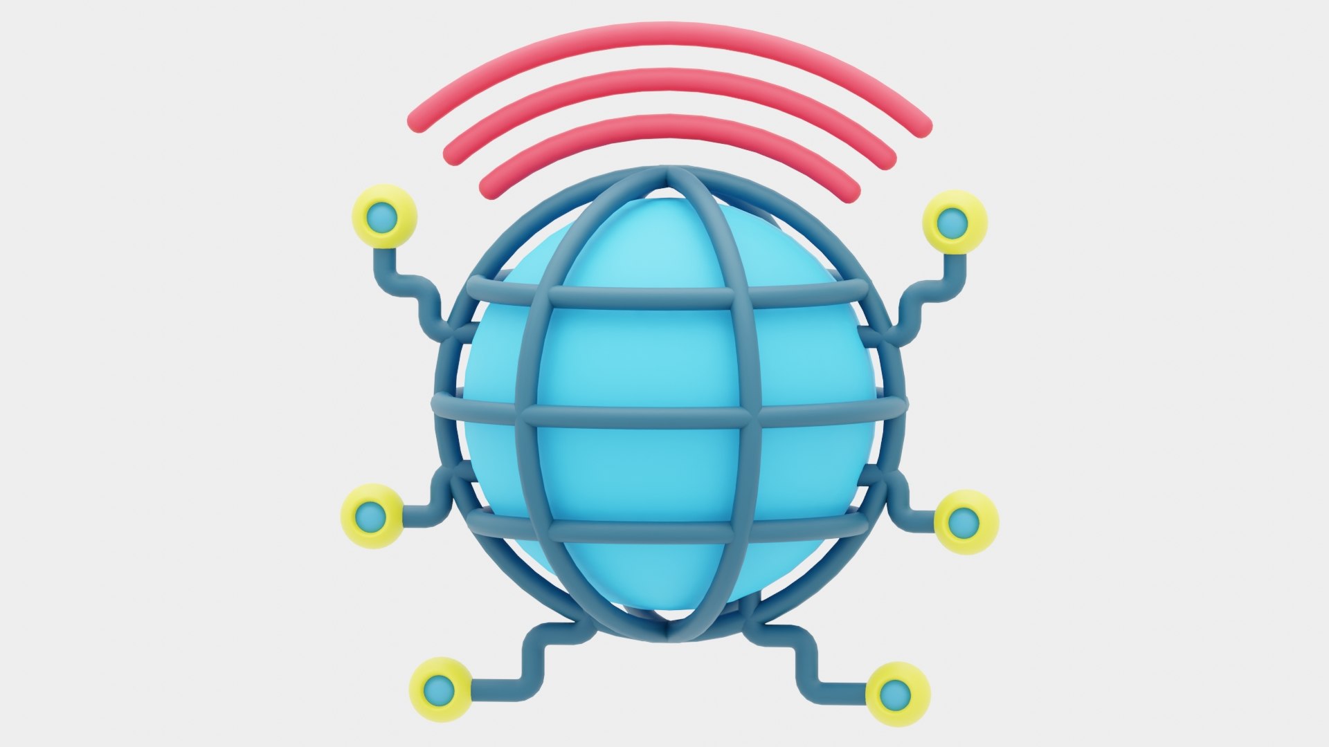 Internet Network 3d Icon Represented With Wire Frame Globe And Wireless ...