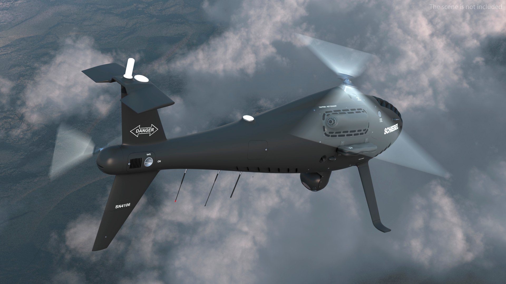 3D Schiebel Camcopter S100 UAV Rotorcraft Black Rigged model ...