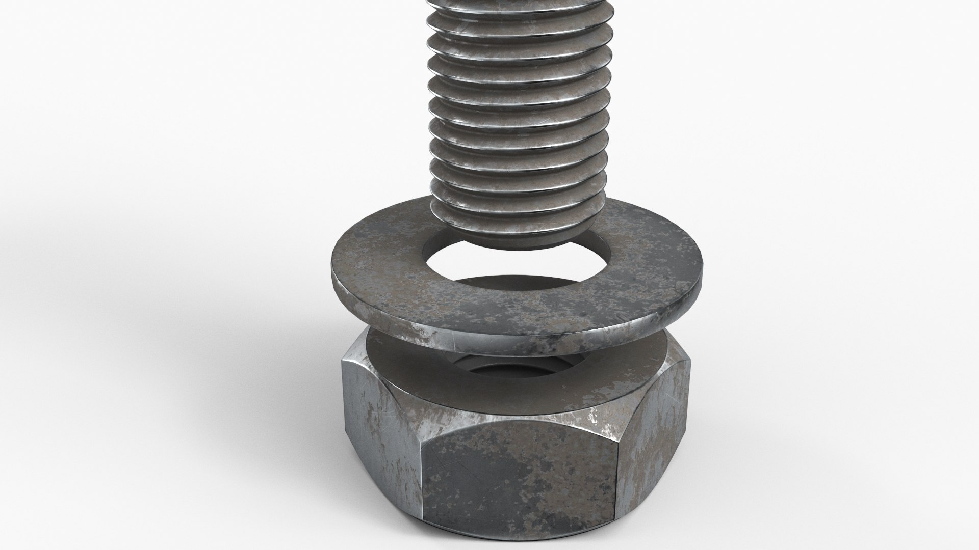 3D model Rusted Steel Hex Bolt Nut Washer - Set - TurboSquid 2116249