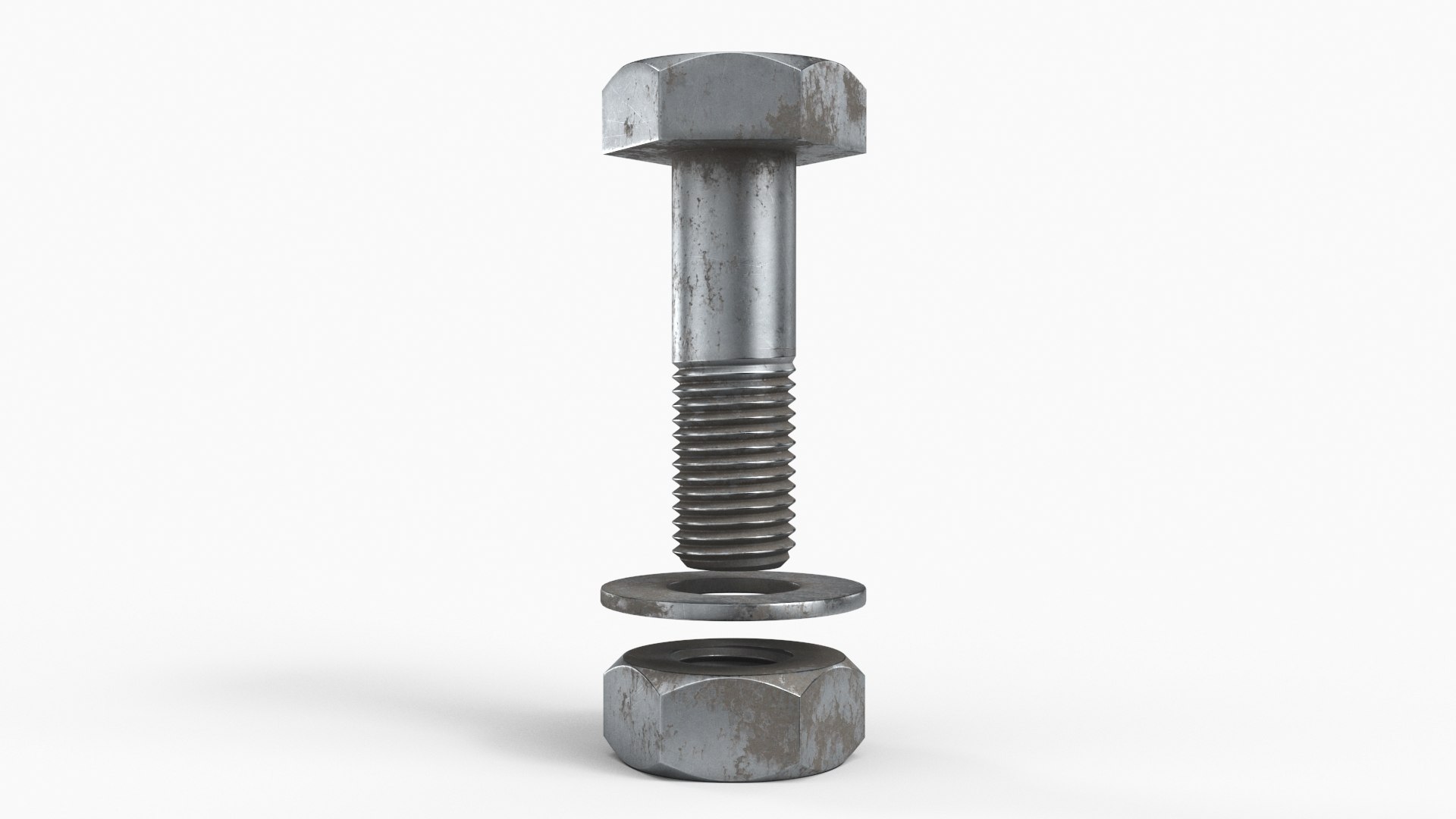 3D model Rusted Steel Hex Bolt Nut Washer - Set - TurboSquid 2116249