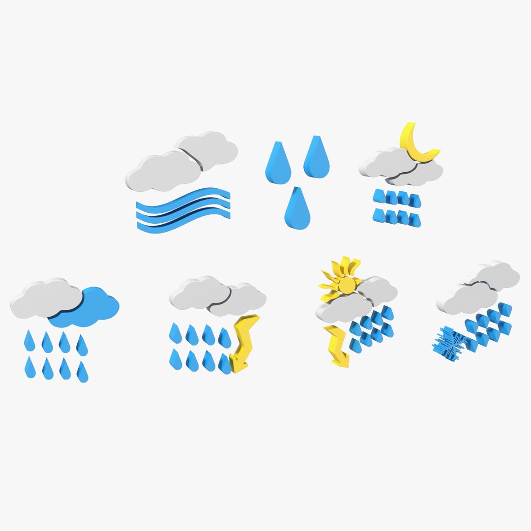3D model Meteorology Symbols with Rain and Wind Set - TurboSquid 2083621