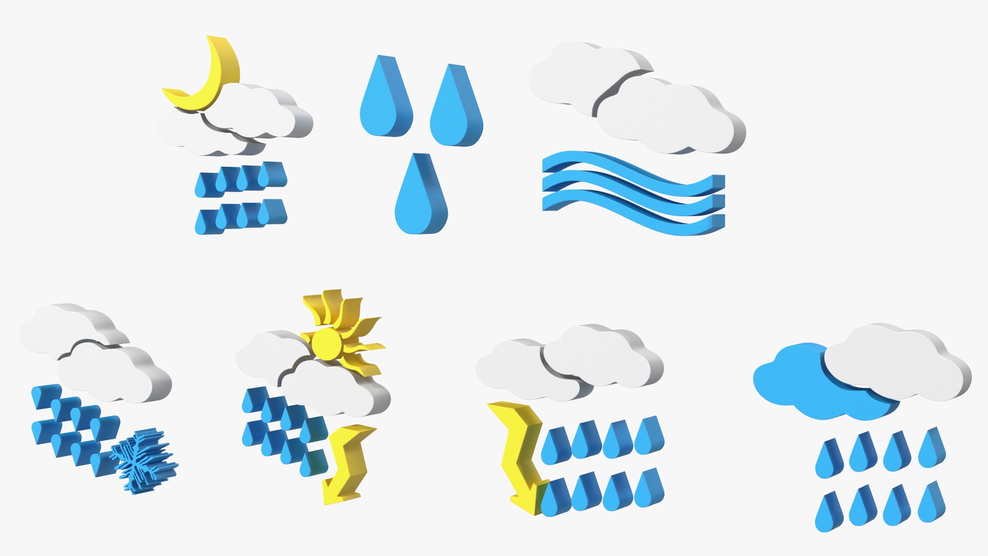 3D Model Meteorology Symbols With Rain And Wind Set - TurboSquid 2083621