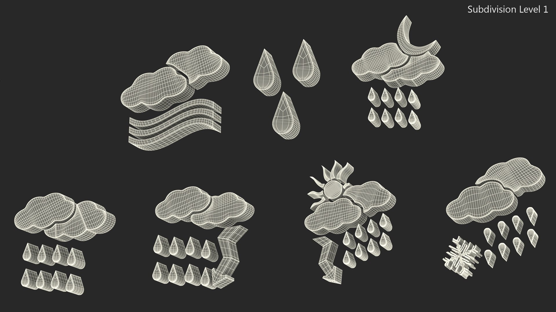 3D Model Meteorology Symbols With Rain And Wind Set - TurboSquid 2083621