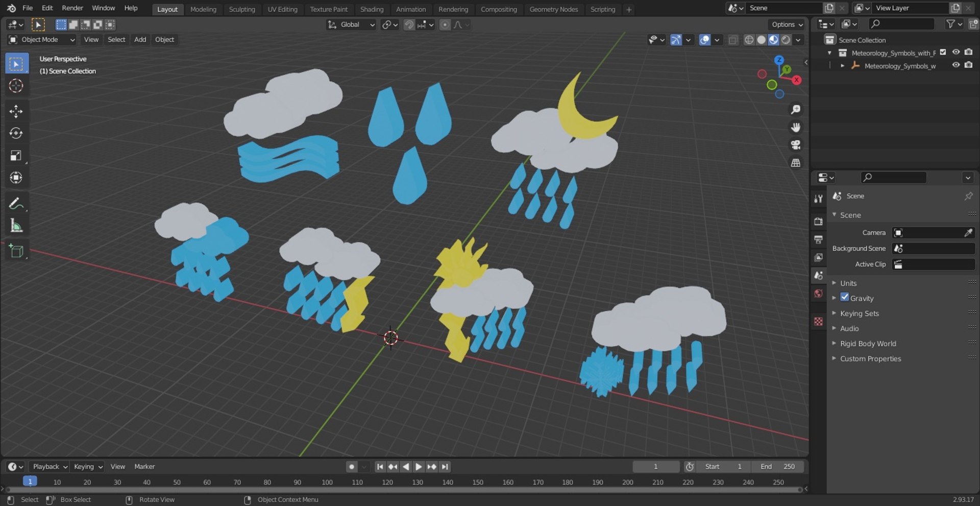 3D Model Meteorology Symbols With Rain And Wind Set - TurboSquid 2083621