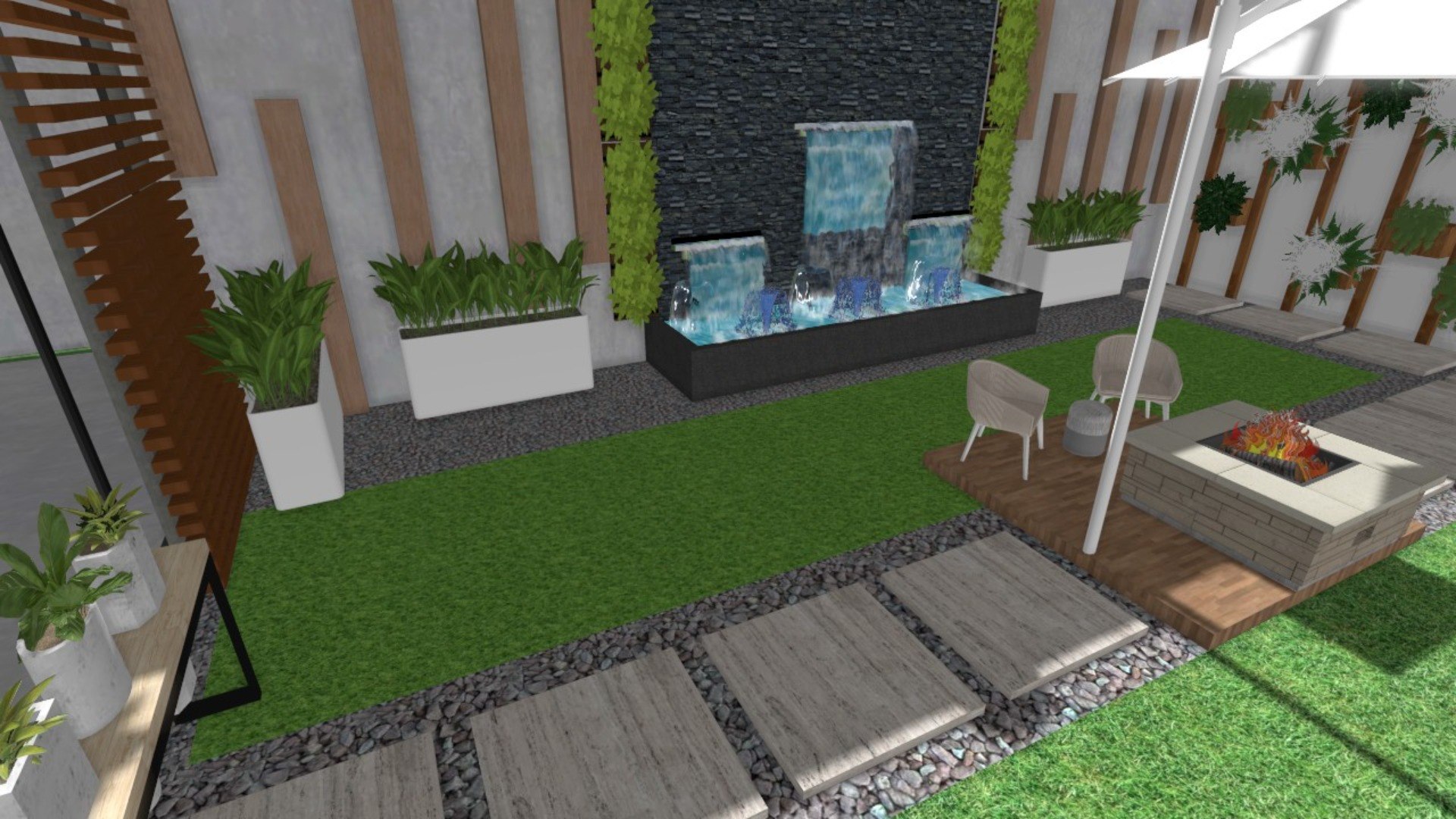3D Sit-Out Area With Waterfall Landscape Design Model - TurboSquid 2333112