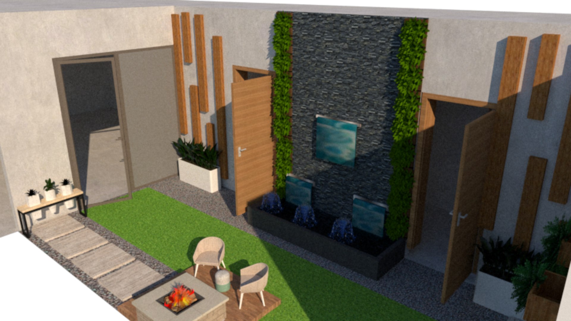 3D Sit-Out Area With Waterfall Landscape Design Model - TurboSquid 2333112