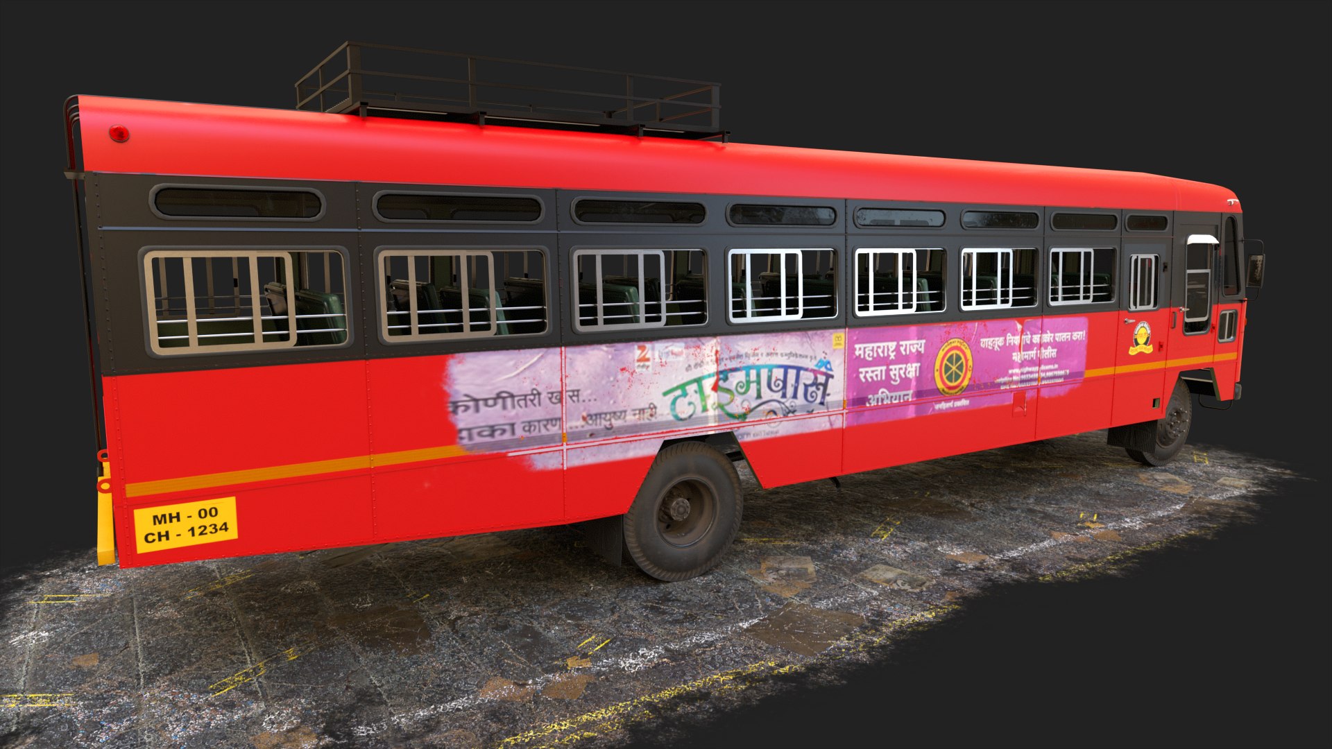Indian ST Bus V2 Red Black Model - TurboSquid 2286493