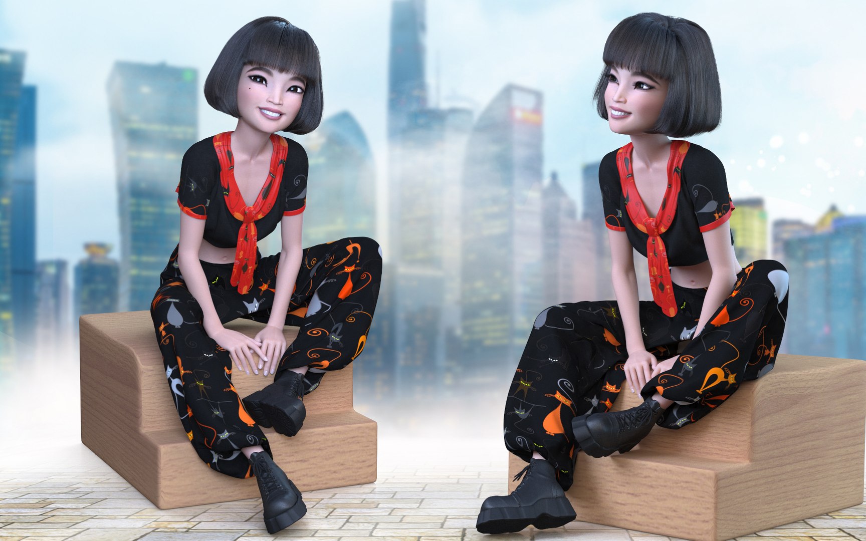3D Cartoon Girl Asian Casual Sitting - TurboSquid 2272893