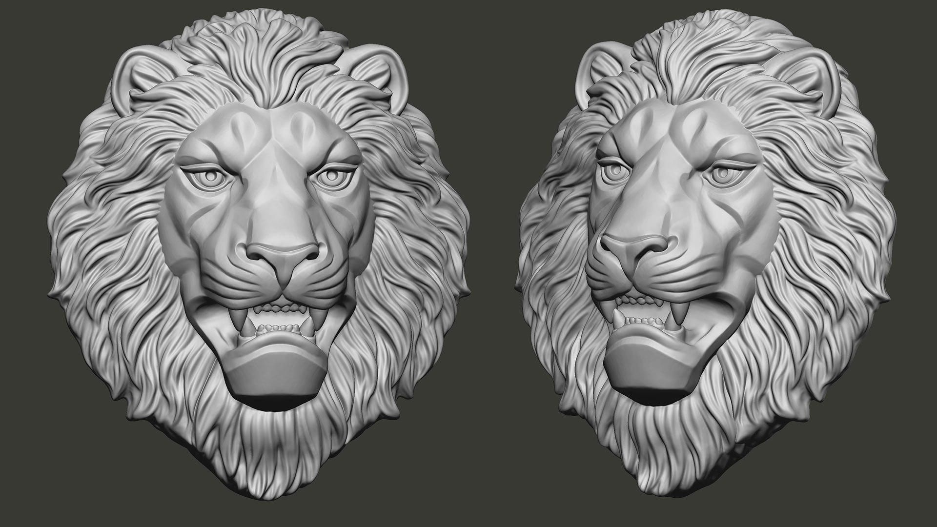 3D Lion Face Relief Sculpture Grinning Animal Head - TurboSquid 2211612
