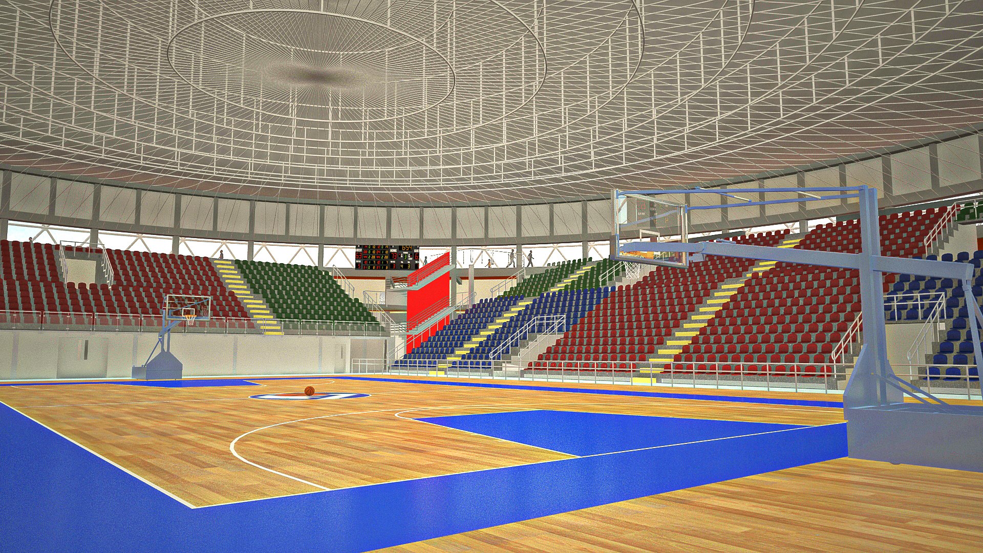 Sports Arena With Basketball Court Sports Hall Architectural Model 3D ...