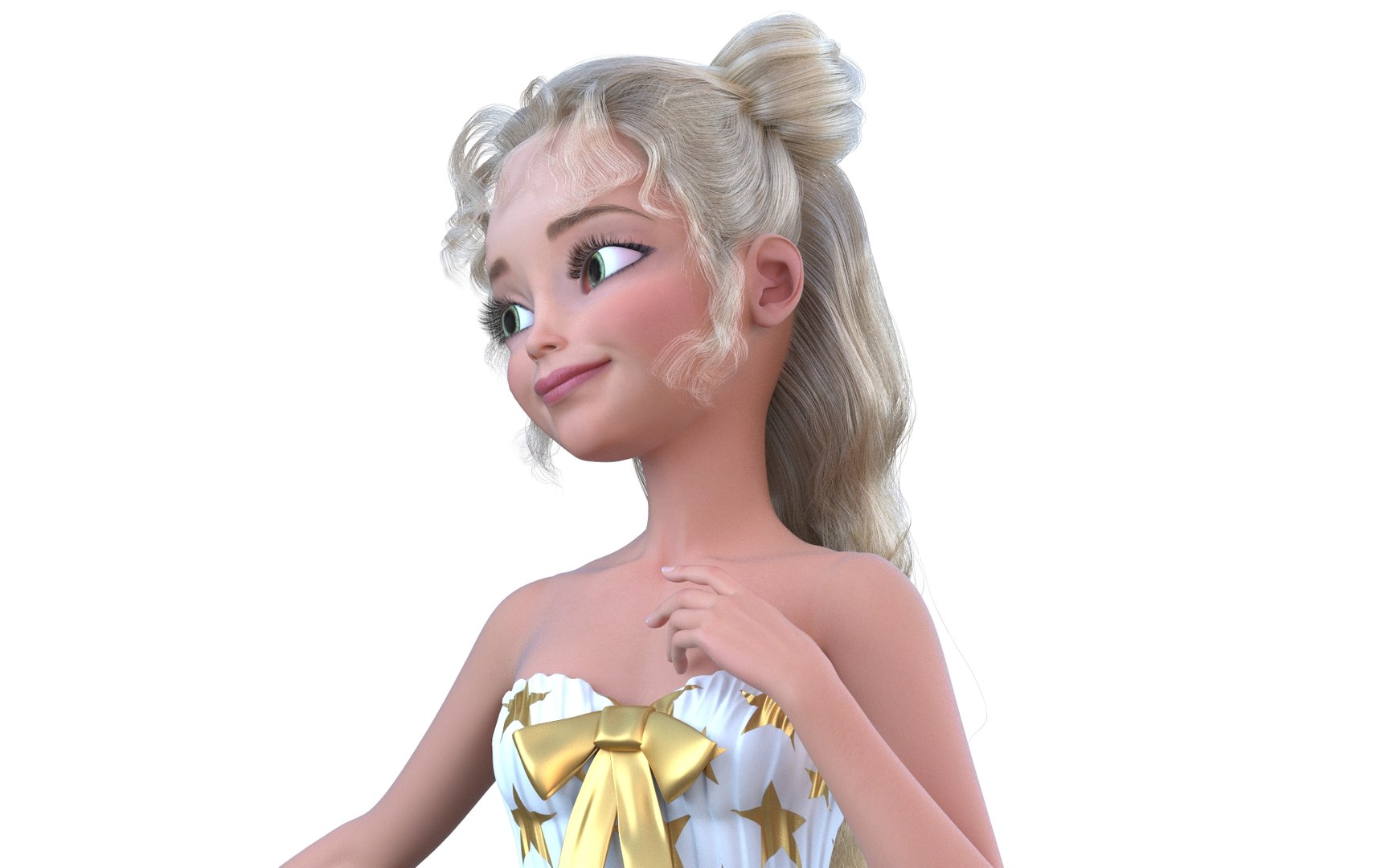 Cartoon Girl Blonde Short Dress Standing White 3D - TurboSquid 2271141