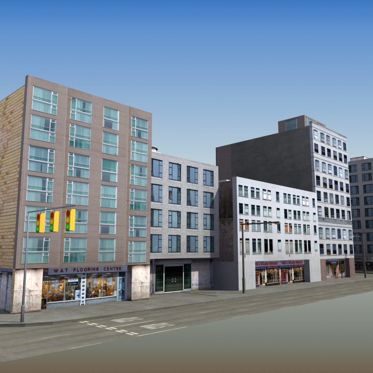 commercial city block 3d model