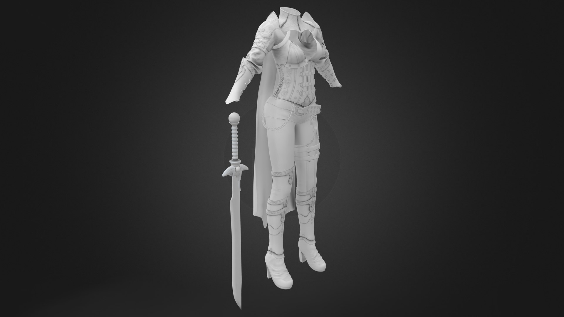 Medieval Fantasy Outfit Top Pants Shoes Gloves Sword 3D Model ...