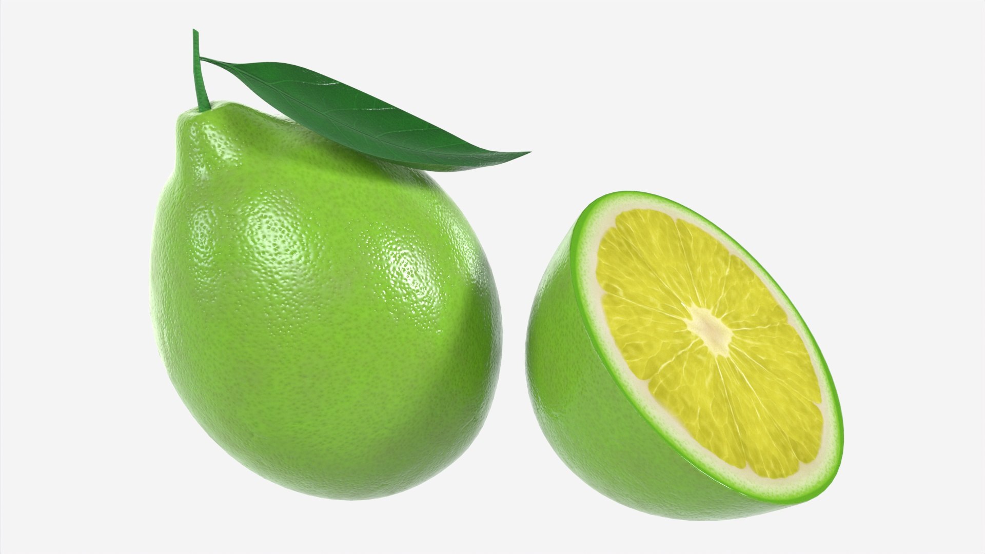 3D Fresh Lemon With Slice And Leaf Green - TurboSquid 1934864