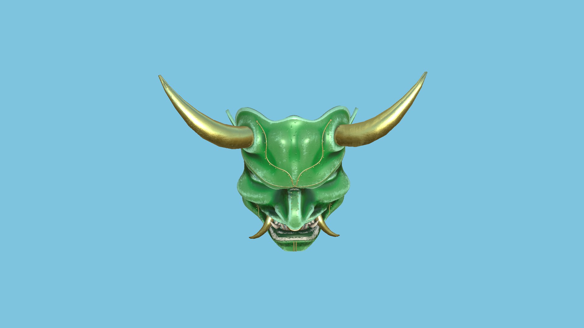 3D Oni Mask 04 Green - Hannya Fantasy Character Design Model ...