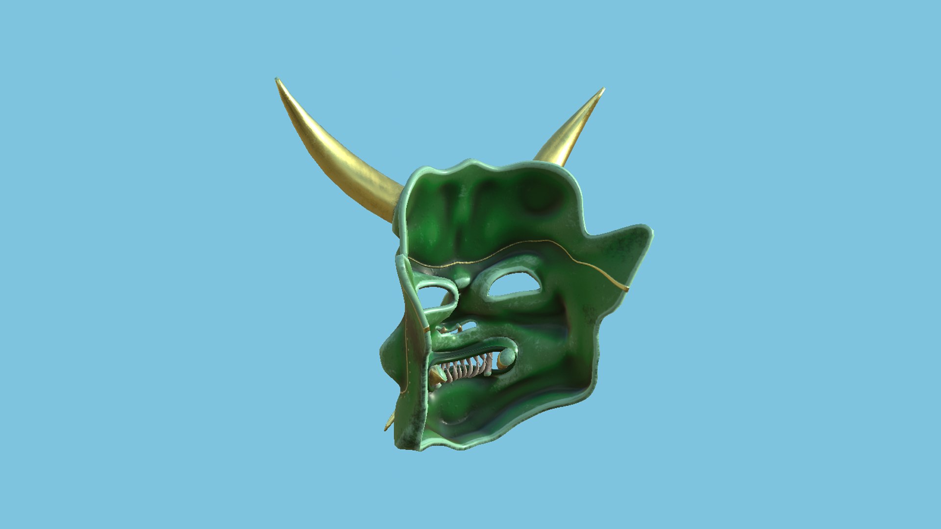 3D Oni Mask 04 Green - Hannya Fantasy Character Design Model ...