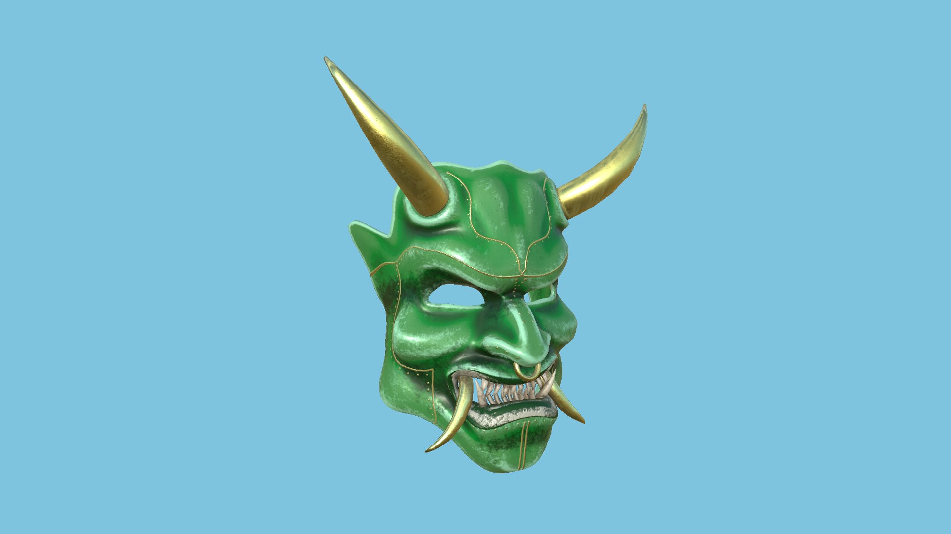 3D Oni Mask 04 Green - Hannya Fantasy Character Design Model ...