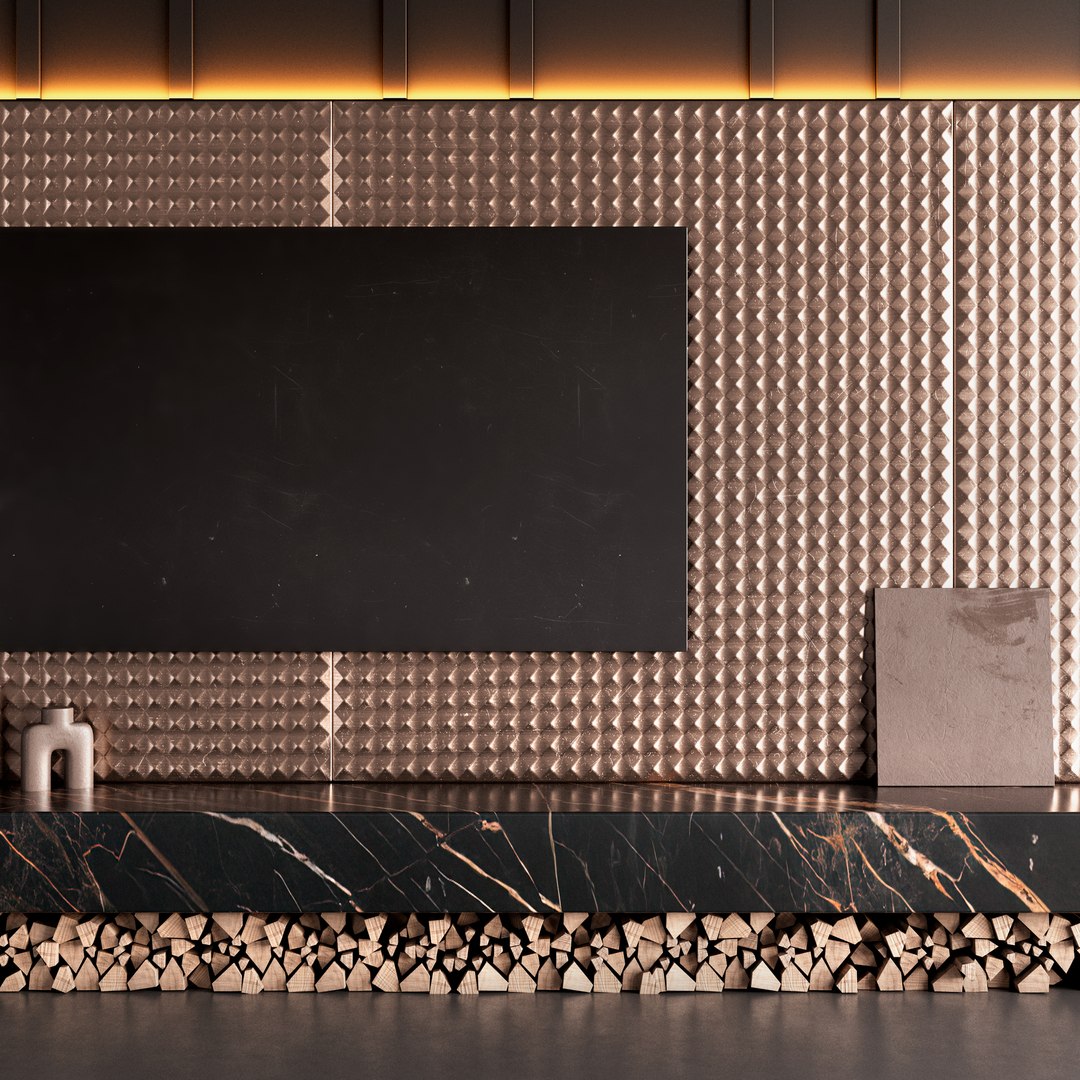 3D Decorated TV Wall With Fireplace - 2 - TurboSquid 2044096