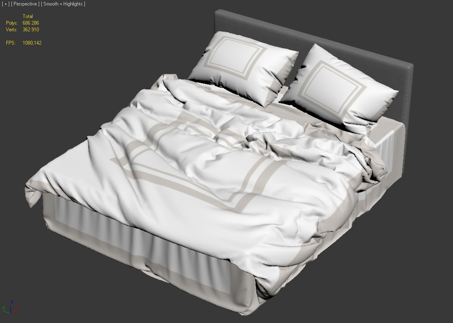3d Model Of Realistic Linens Bed