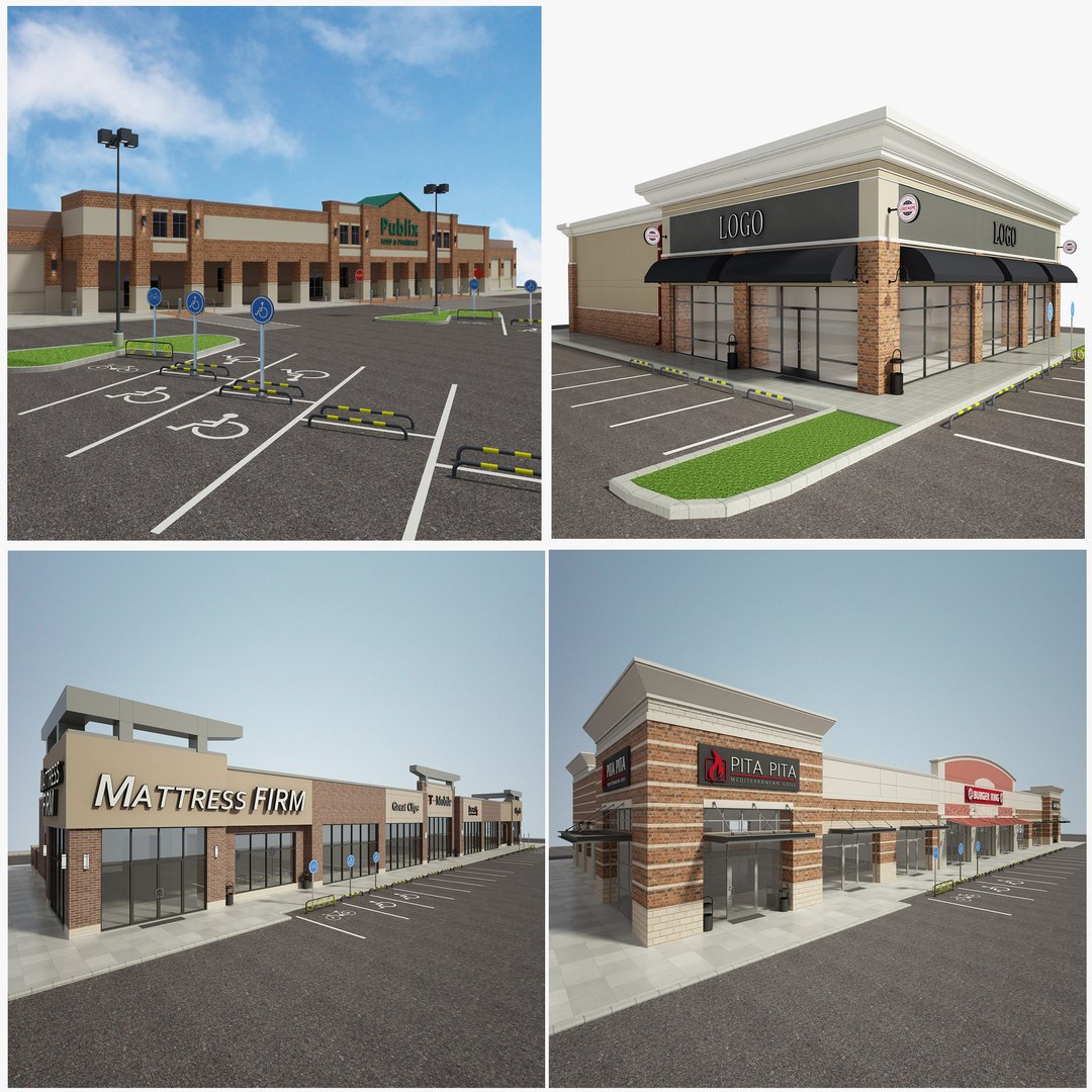 Retail Store Building Set 4 In 1 3D Model - TurboSquid 1976797