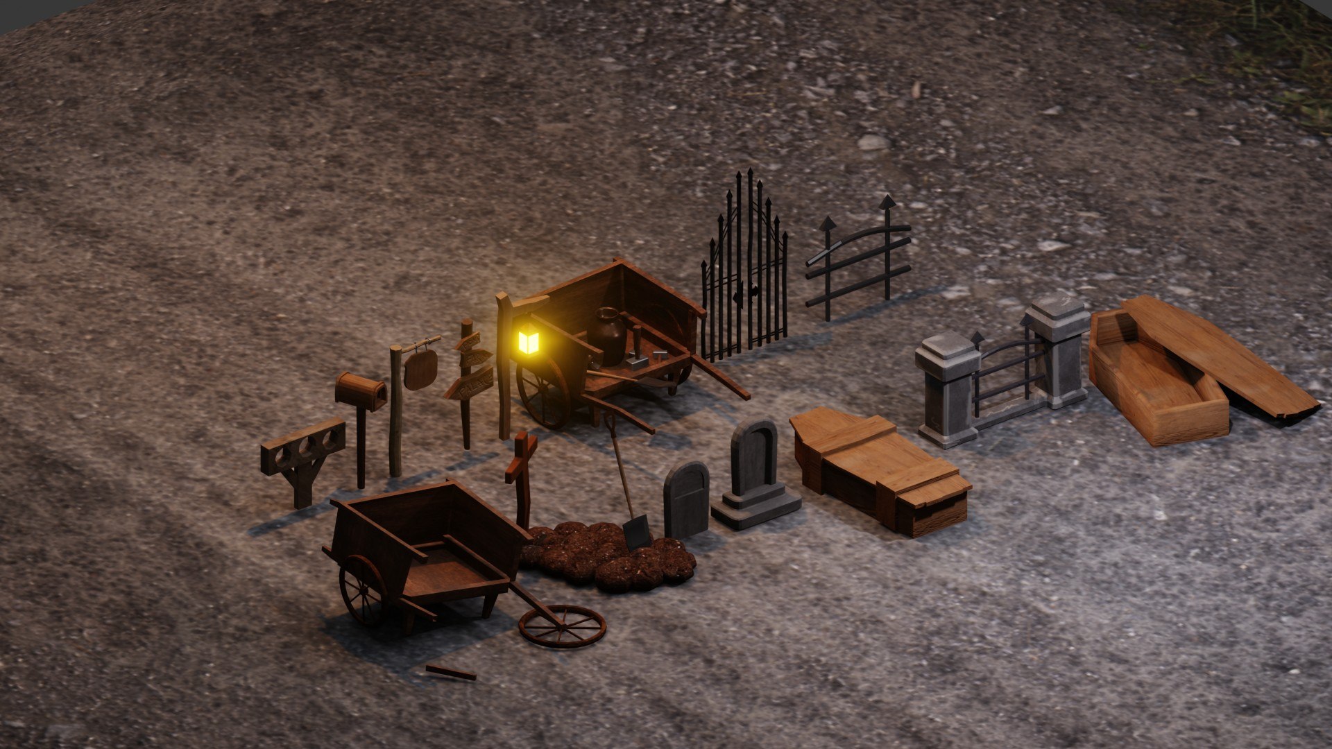 3D Old Cemetery Low Poly 16 game Assets - TurboSquid 1885259