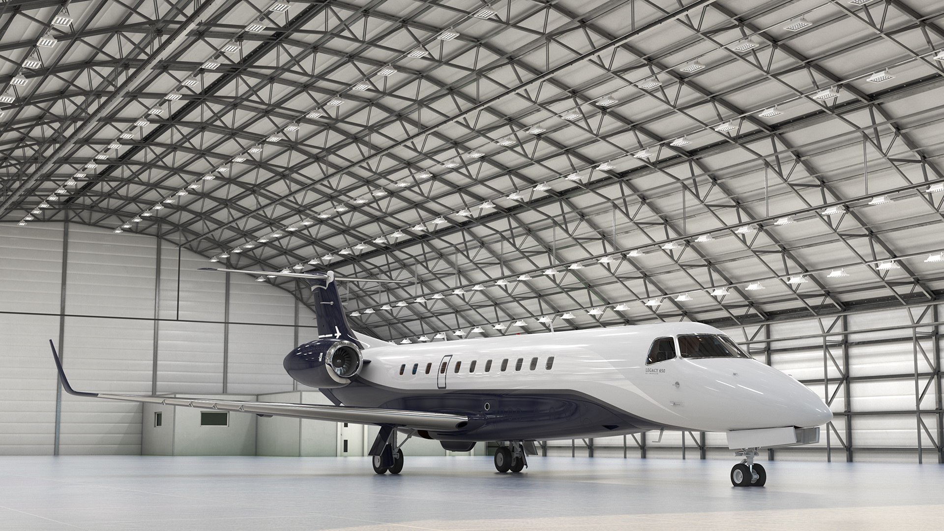 Private Jet Embraer Legacy 650E In Aircraft Hangar 3D model ...