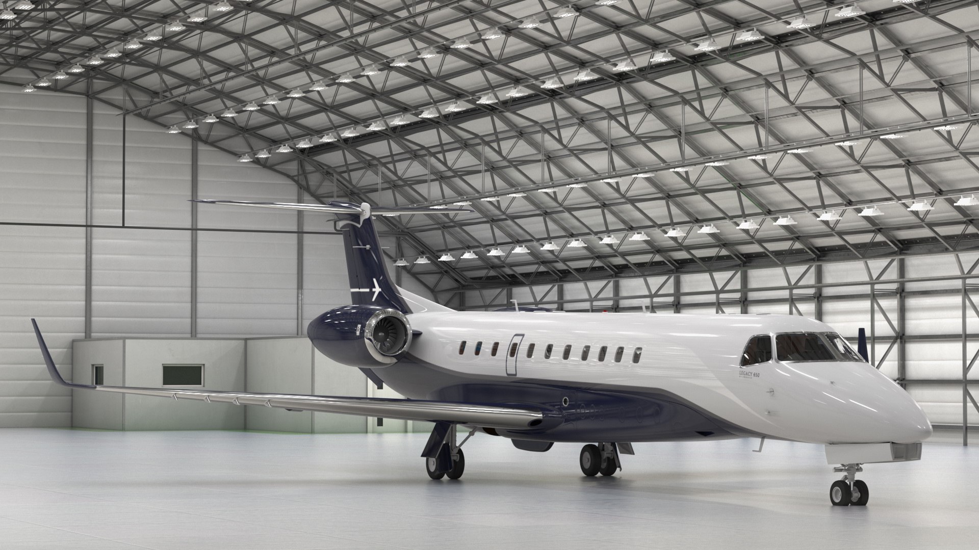Private Jet Embraer Legacy 650E In Aircraft Hangar 3D model ...